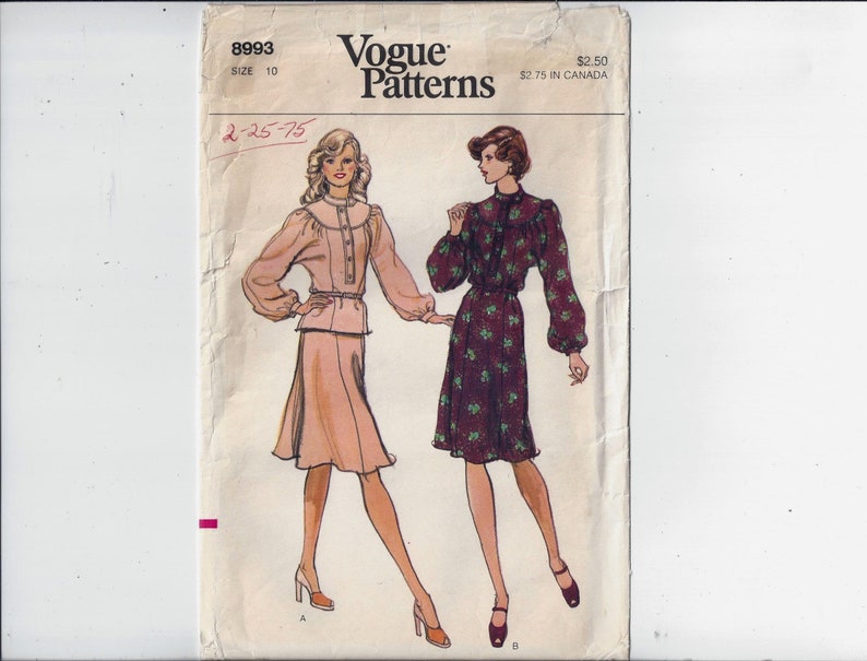 Vogue 8993 Pattern for Misses' Dress Top Skirt Size 10 | Etsy