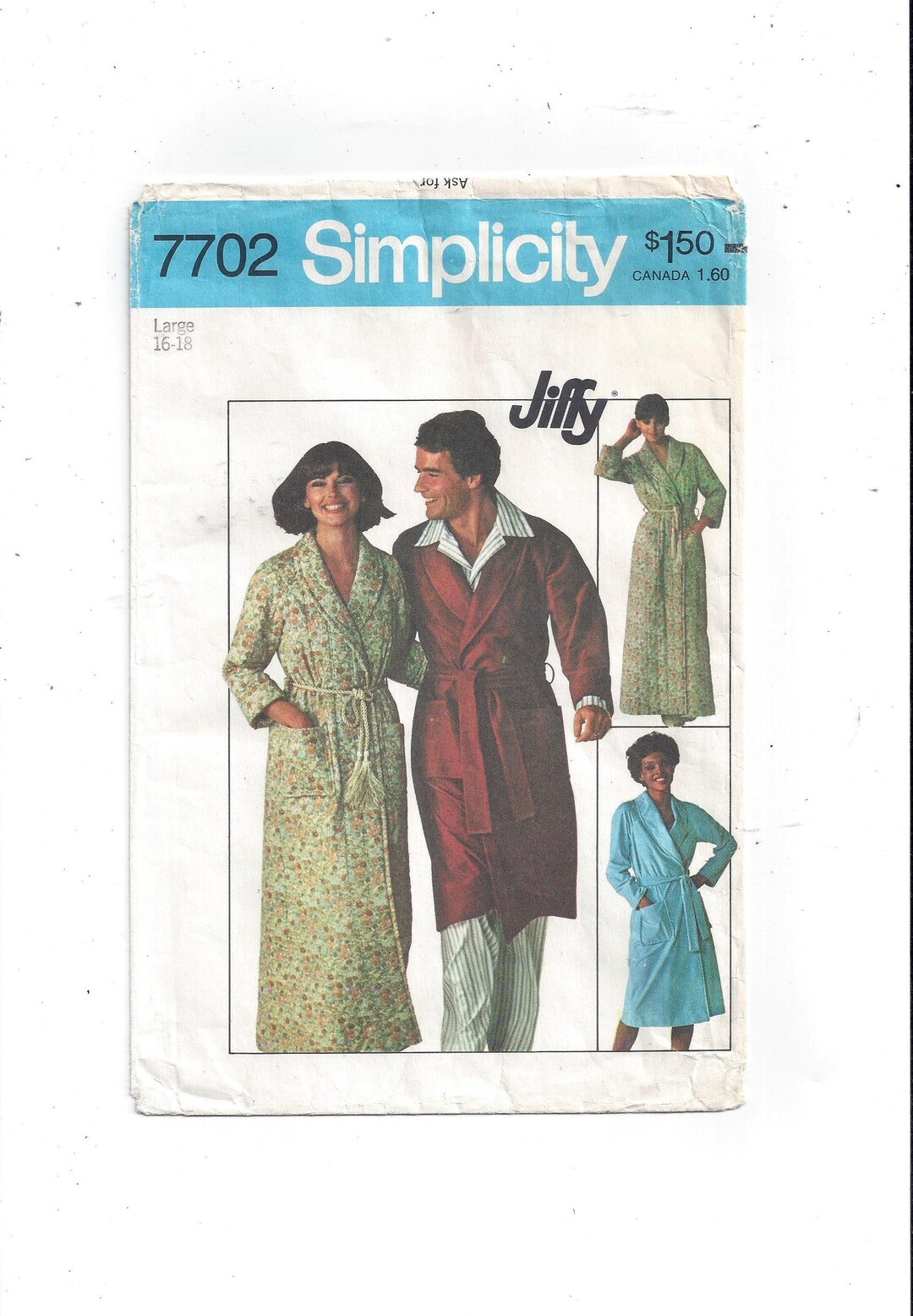 Simplicity 7702 Pattern for Misses' JIFFY Wrap Robe in 2 Lengths, Size ...