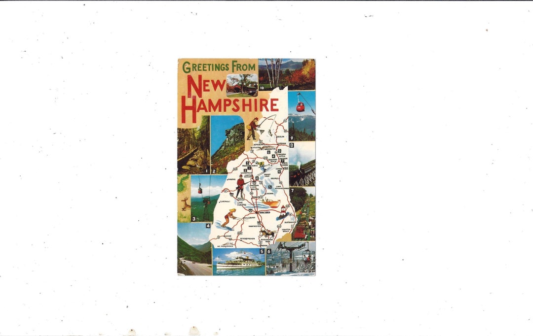 New Hampshire Map Postcard, Posted With Message, 6 Cent Stamp, From ...