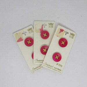 Imperial Buttons in Hot Pink or Magenta and Gold on Original Card, Set ...