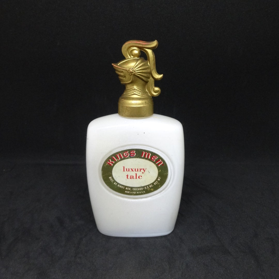 1970s-1980s Kings Men Luxury Talc Powder in White Glass Bottle, 2.5 Oz ...