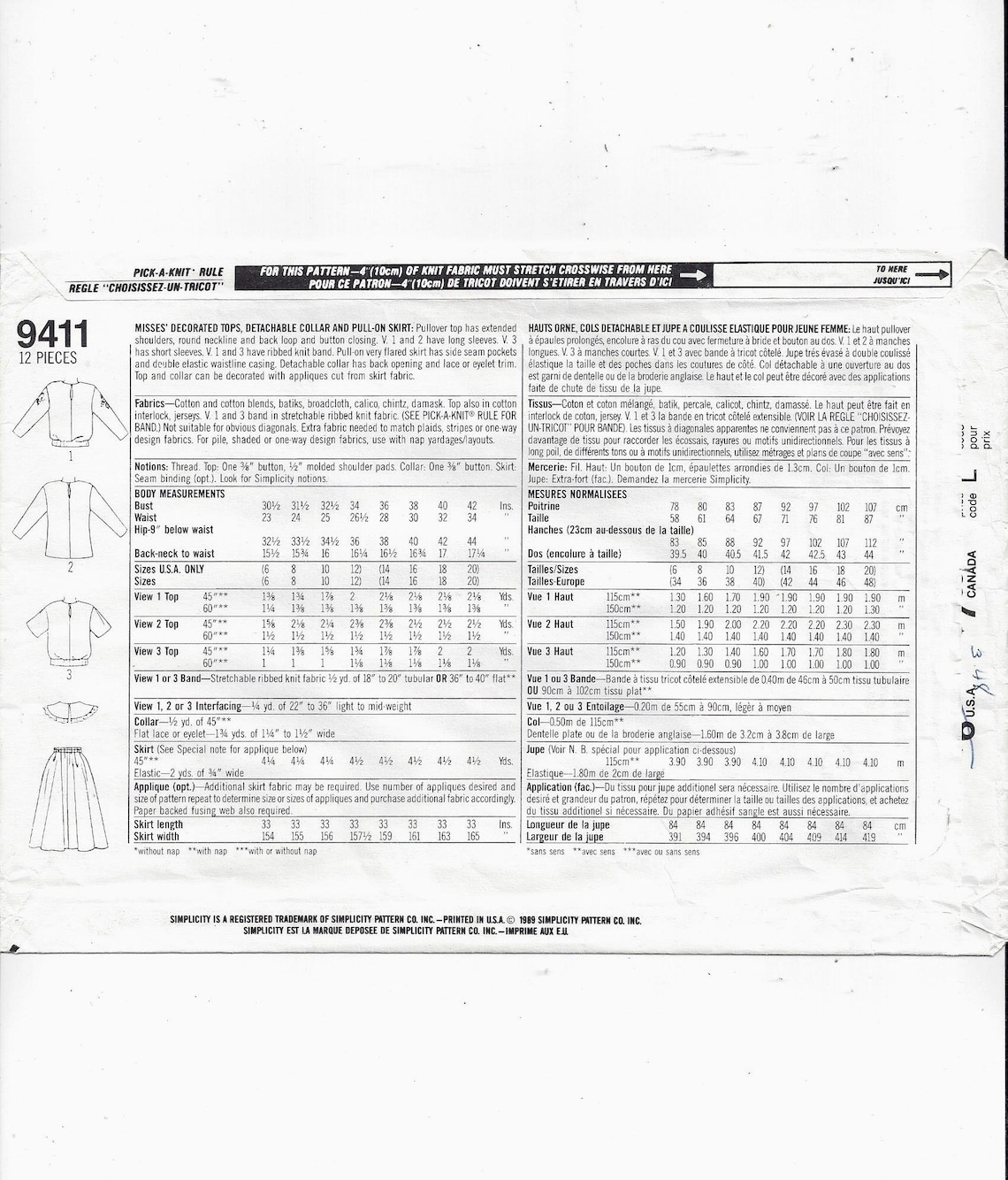 Simplicity 9411 Pattern for Misses' Decorated Tops, Detachable Collar ...