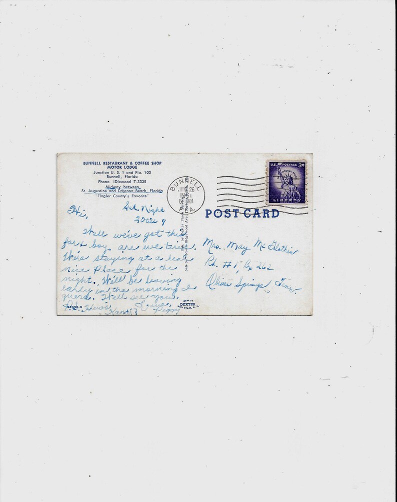 1961 Postcard of Bunnell Restaurant & Motor Lodge Motel, Bunnell ...
