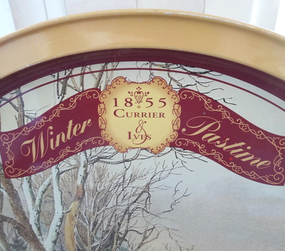 Currier & Ives Metal Tray With 1855 Winter Ice Skating Scene, 13 Inch ...