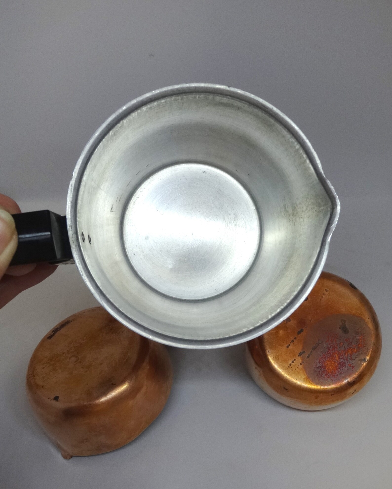 1960 Tiny Copper Clad Percolator or Coffee Pot With Creamer and Sugar W ...