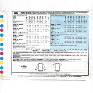Mccall's 7883 Pattern for Misses' Blouse in 4 Styles, Size 12, From ...