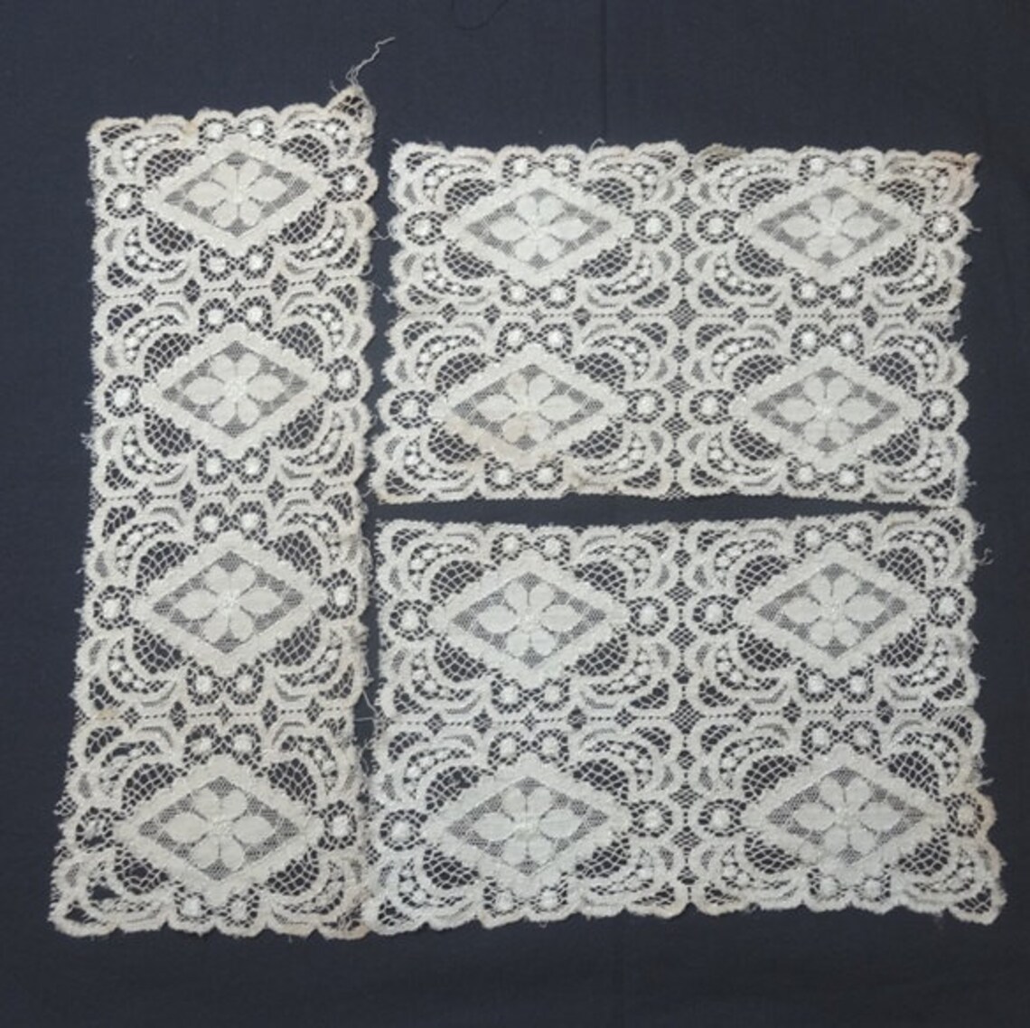 3 Pieces of Vintage Antique Machine Embroidery on Net Lace in - Etsy