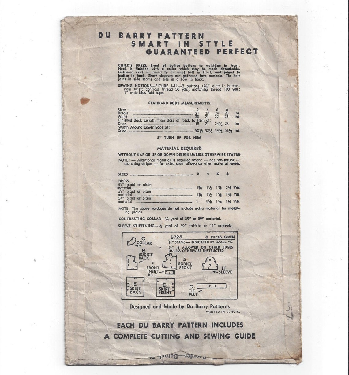 1940s Vintage Du Barry 5728 Pattern for Girls' Dress Size - Etsy