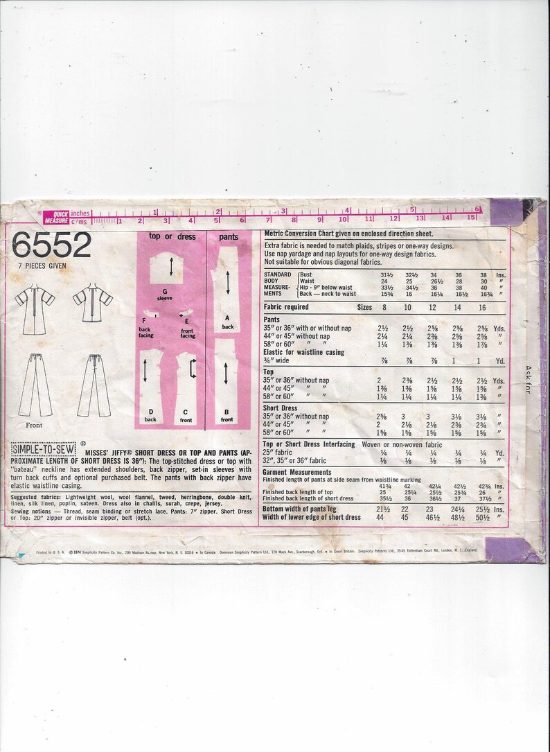 Simplicity 6552 Pattern for Misses' Jiffy Short Dress - Etsy
