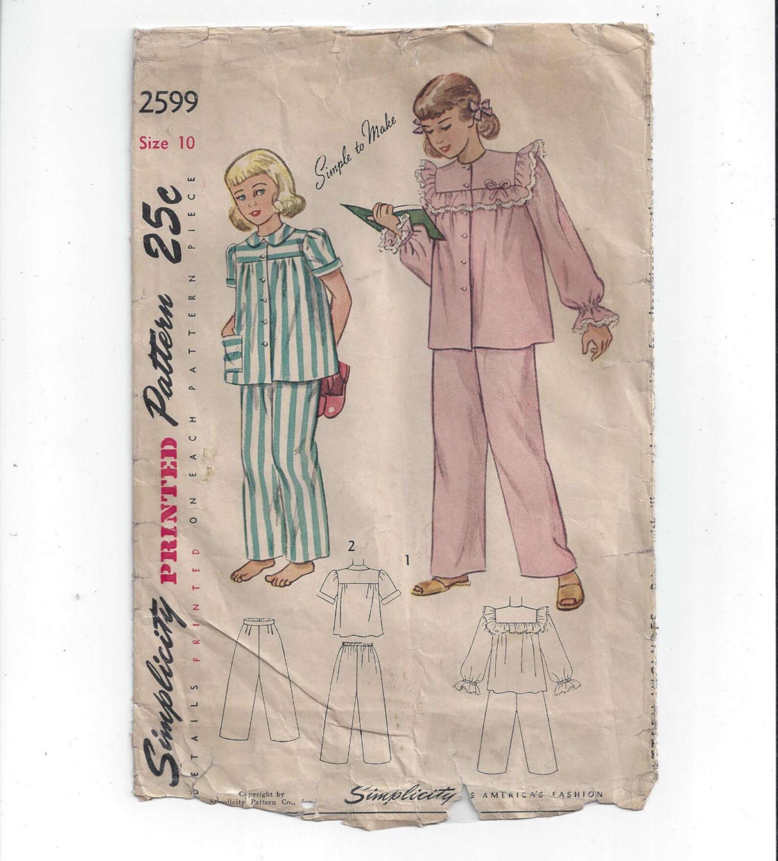 1940s Vintage Simplicity 2599 Pattern for Girls' 2 Piece - Etsy