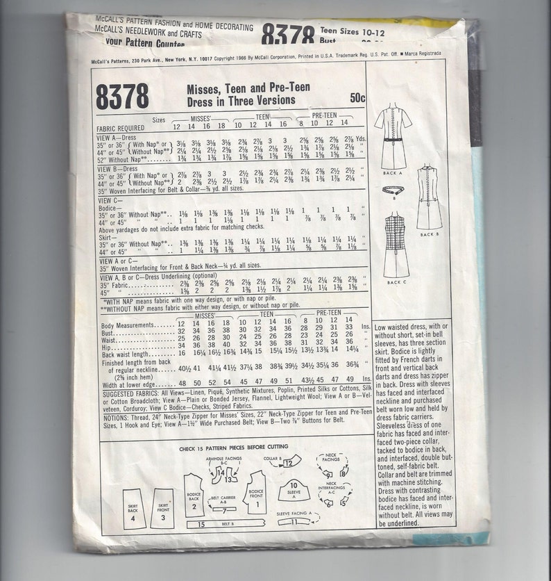 Mccall's 8378 Pattern for Teen Dress in 3 Versions Size - Etsy