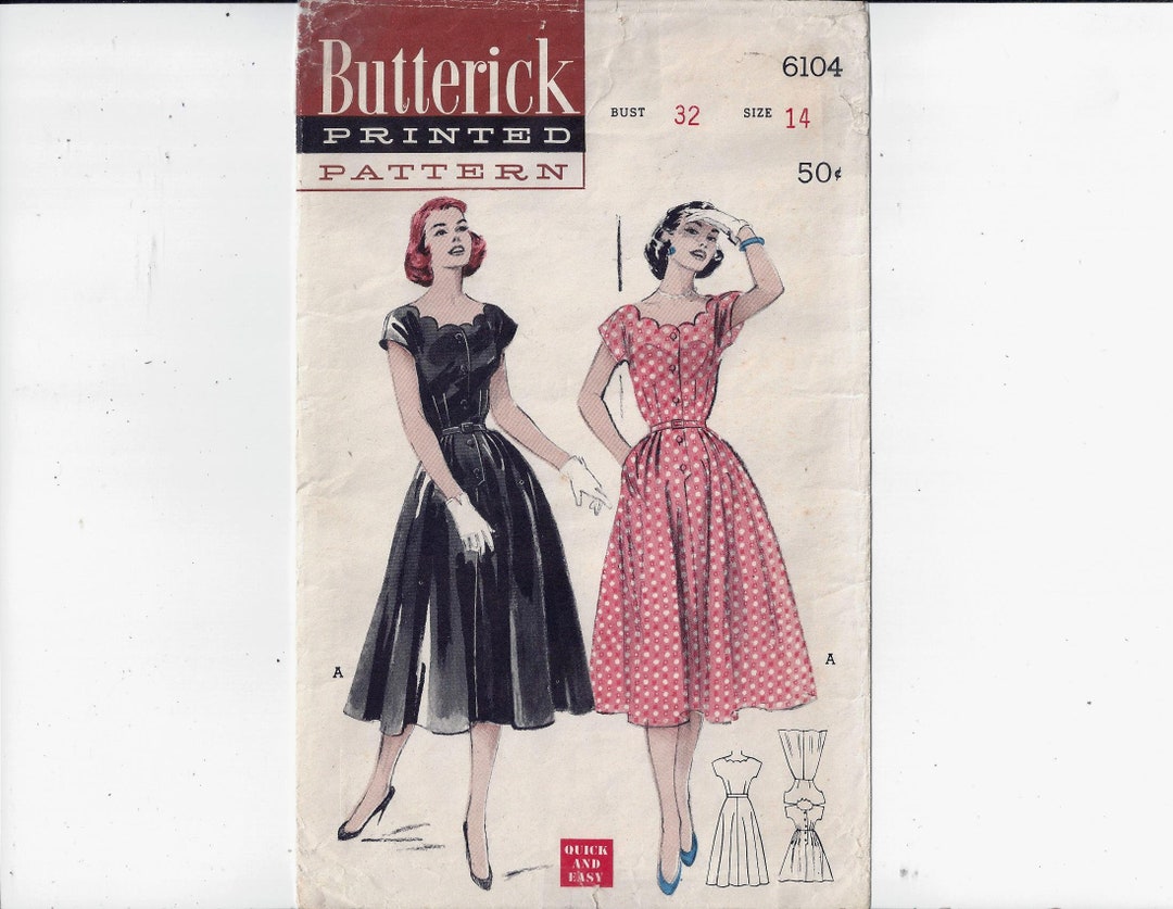 Butterick 6104 Pattern for Misses' Scalloped Decolletage Dress, Size 14 ...