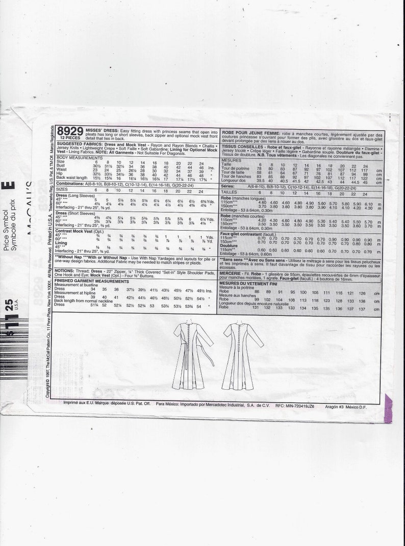 Mccall's 8929 Easy Pattern for Misses' Dress Size 10 - Etsy