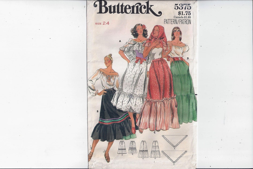 Butterick 5375 Pattern for Misses' Ruffled Skirt in 2 Lengths & Scarf ...