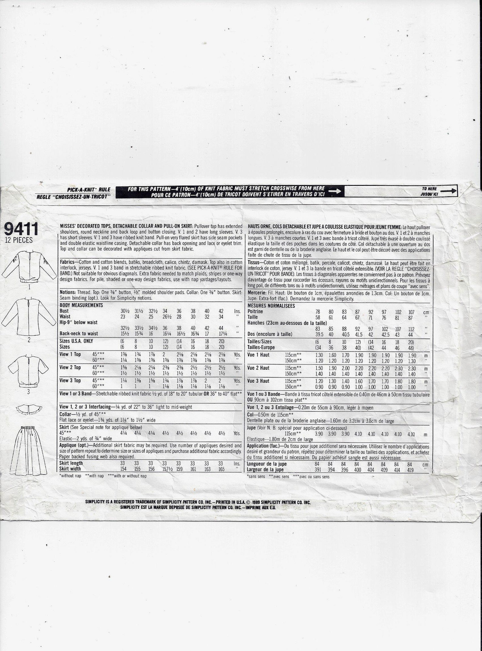 Simplicity 9411 Pattern for Misses' Decorated Tops, Detachable Collar ...