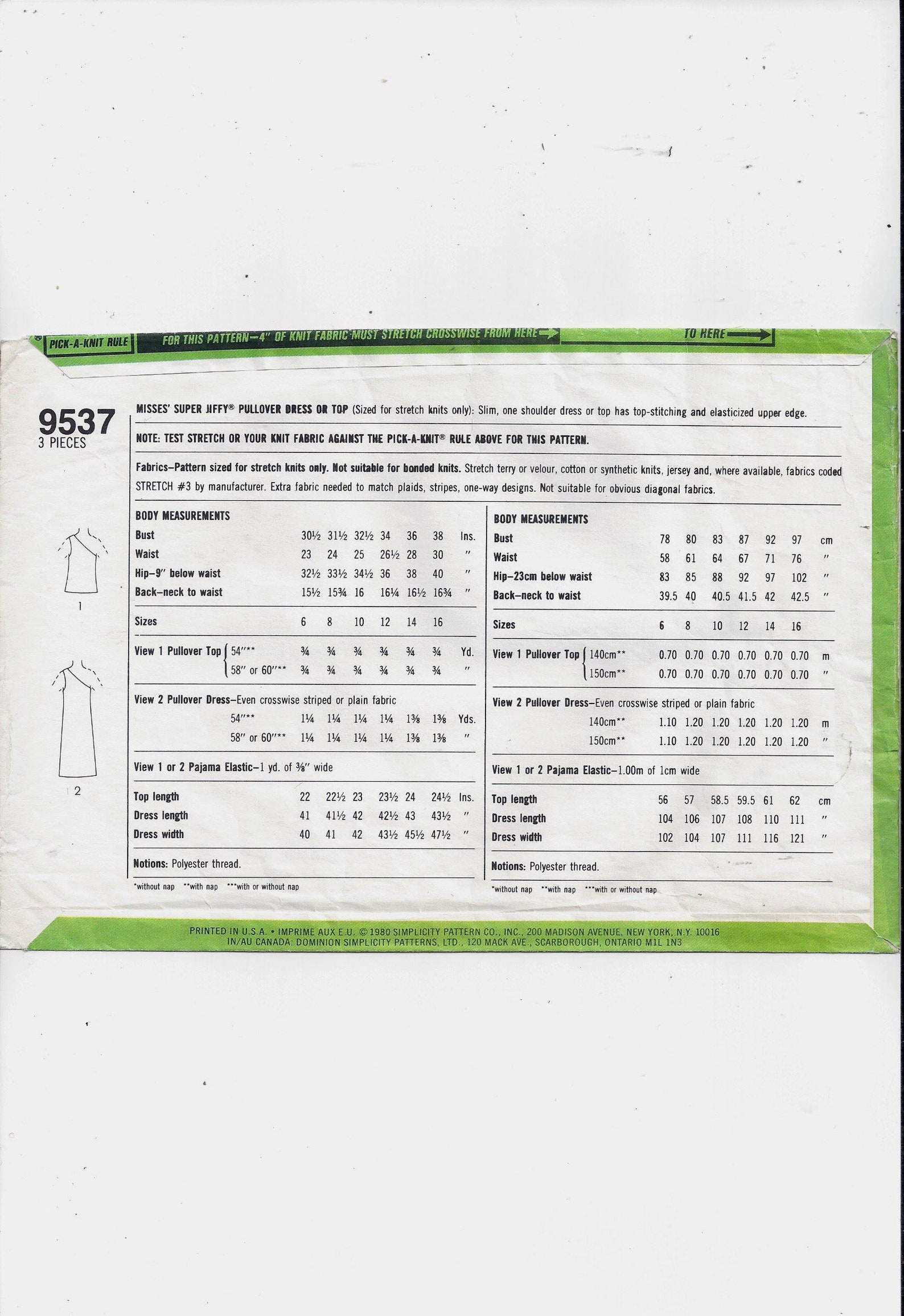 Simplicity 9537 Pattern for Misses' Super Jiffy Pullover - Etsy