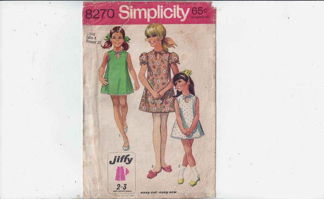 Simplicity 8270 Jiffy Pattern for Child's Dress, Size 4, From 1969 ...