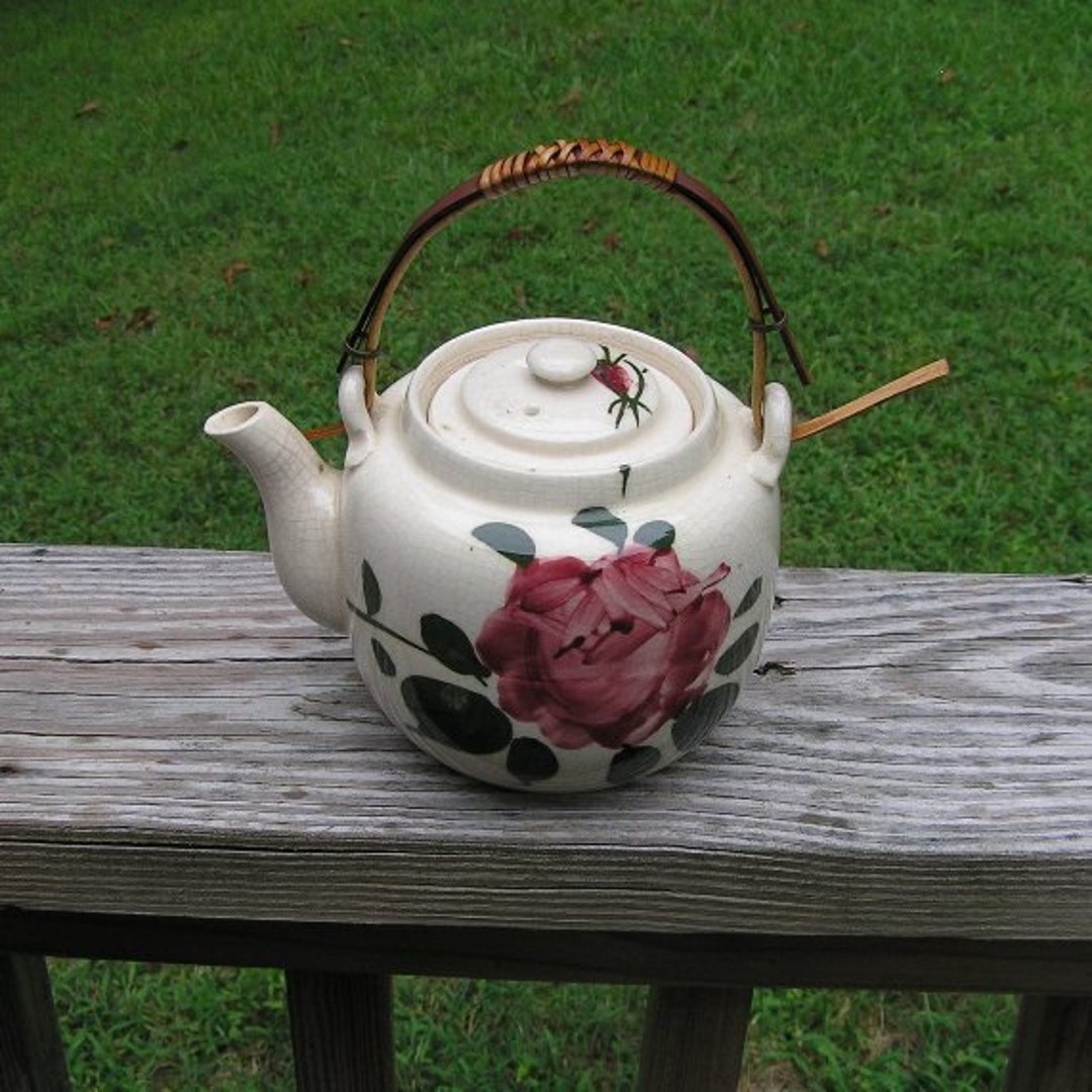 1940s 1950s Vintage Hand Painted Tea Pot With Lid From Japan, Wood ...