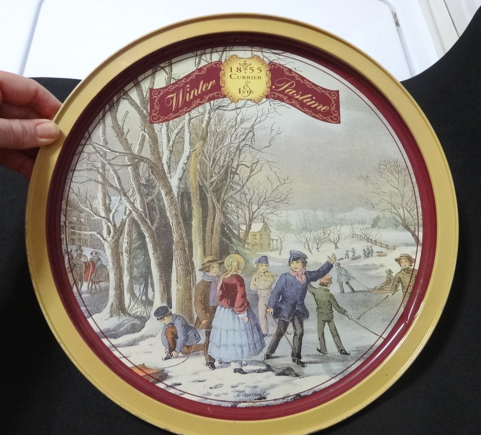 Currier & Ives Metal Tray With 1855 Winter Ice Skating Scene, 13 Inch ...