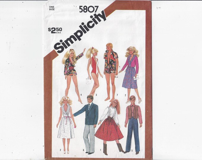 Simplicity 5807 Pattern for Barbie, Ken, Brooke Shields, GI Joe Clothes ...
