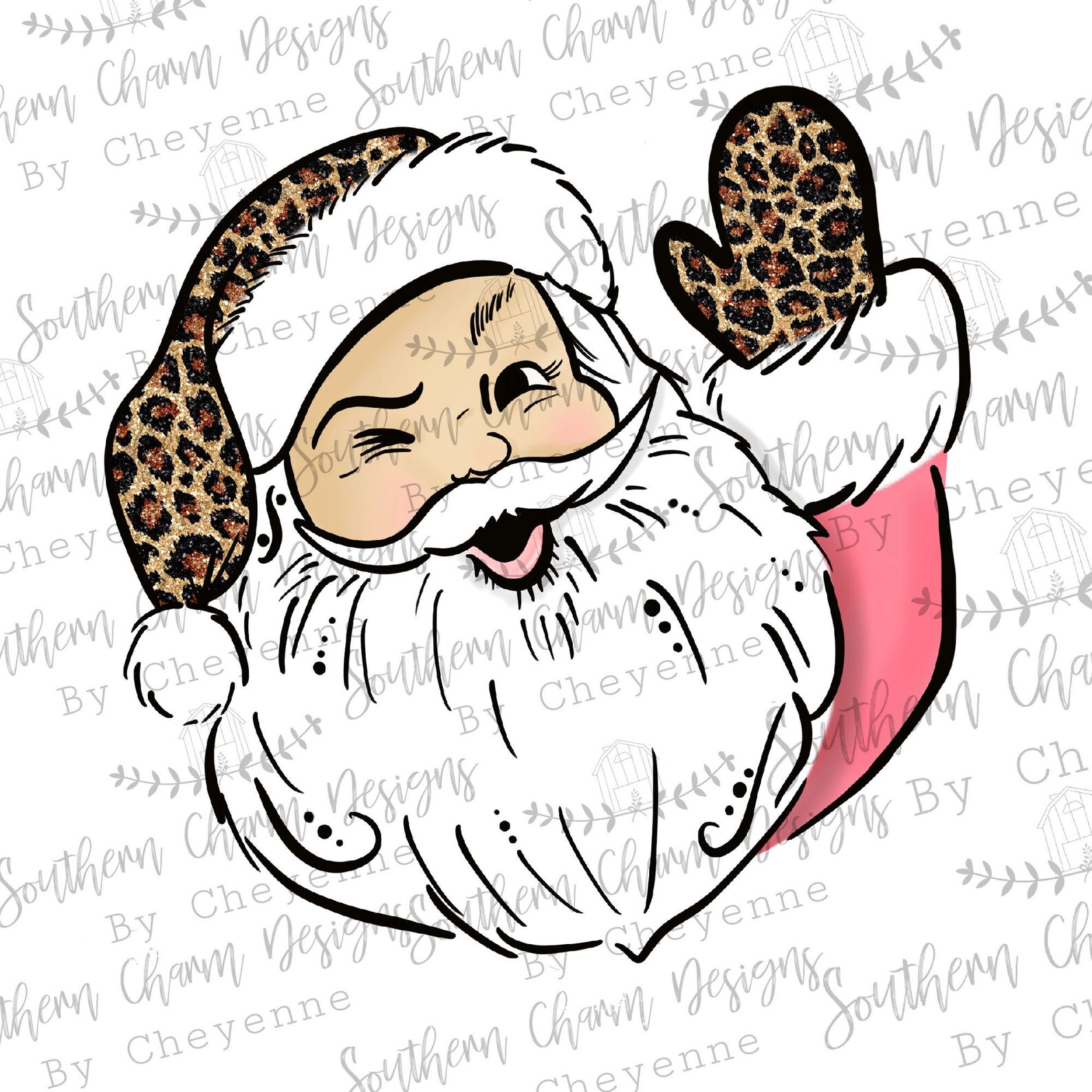 Cute Santa Cheetah Leopard Pink Png Digital Design for Sublimation or ...