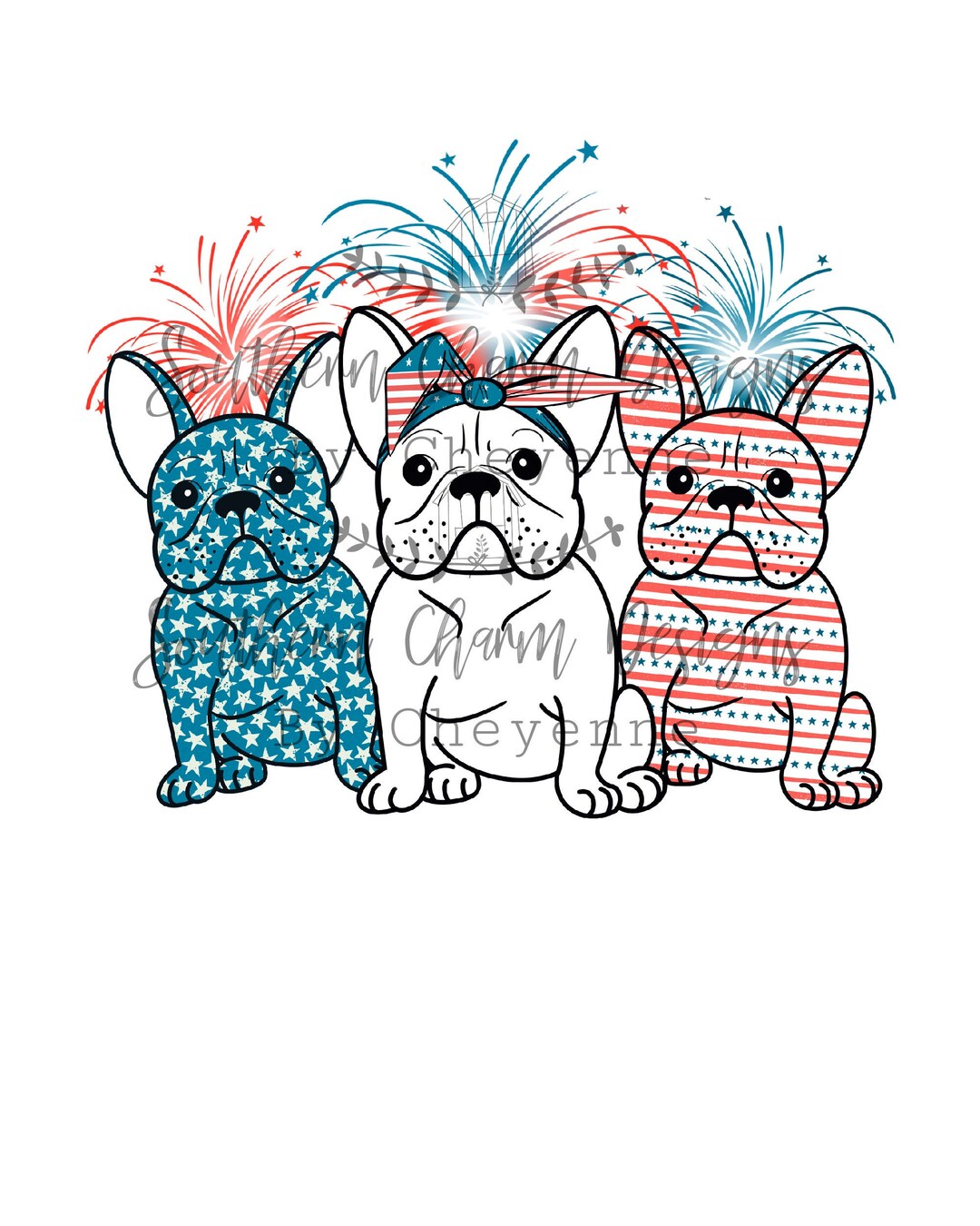 Patriotic Frenchies 4th of July With Fireworks PNG DIGITAL DOWNLOAD for ...