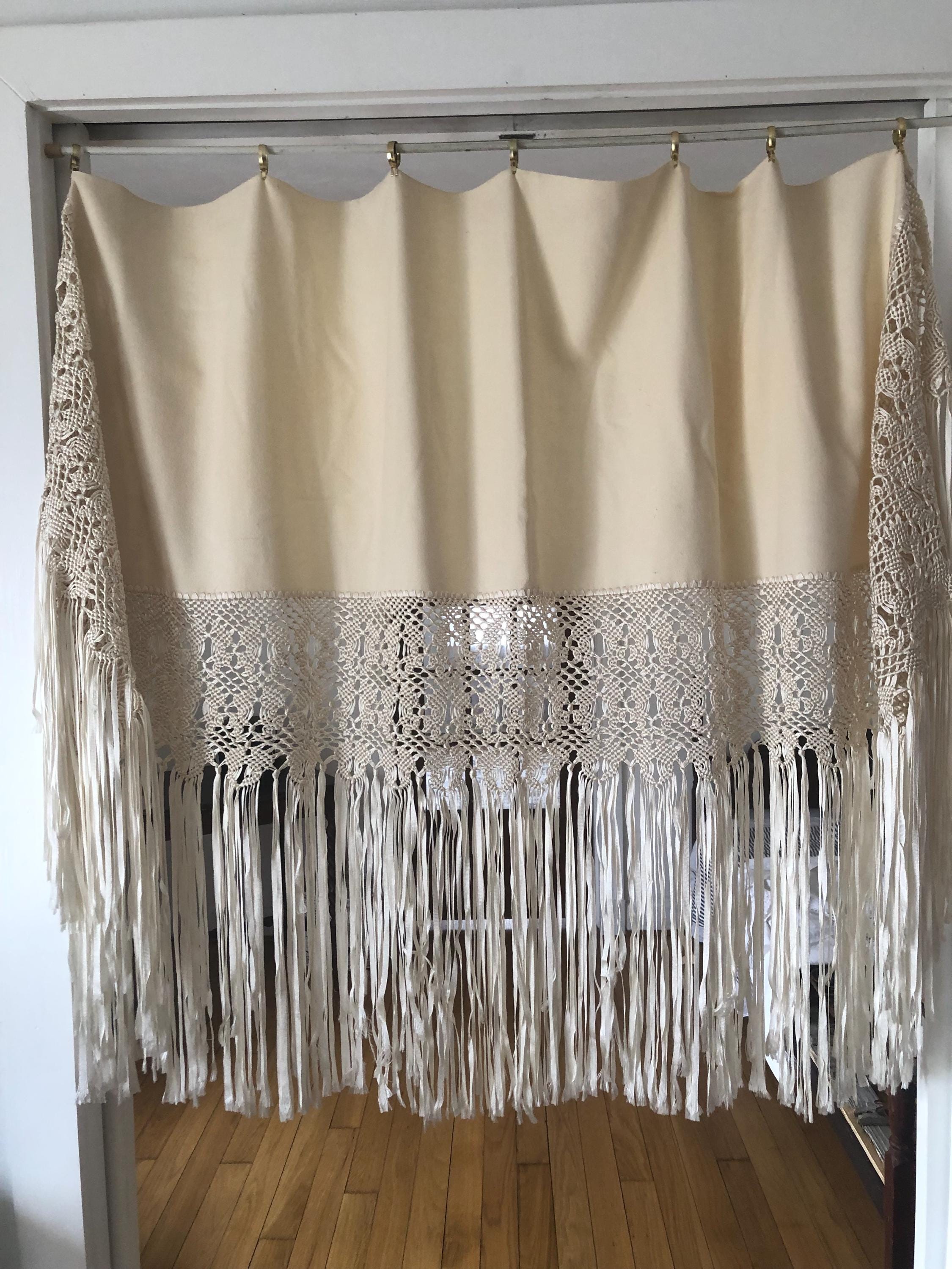 Antique Wool & Lace Shawl • 1920s Heritage Textile With Long Fringe ...