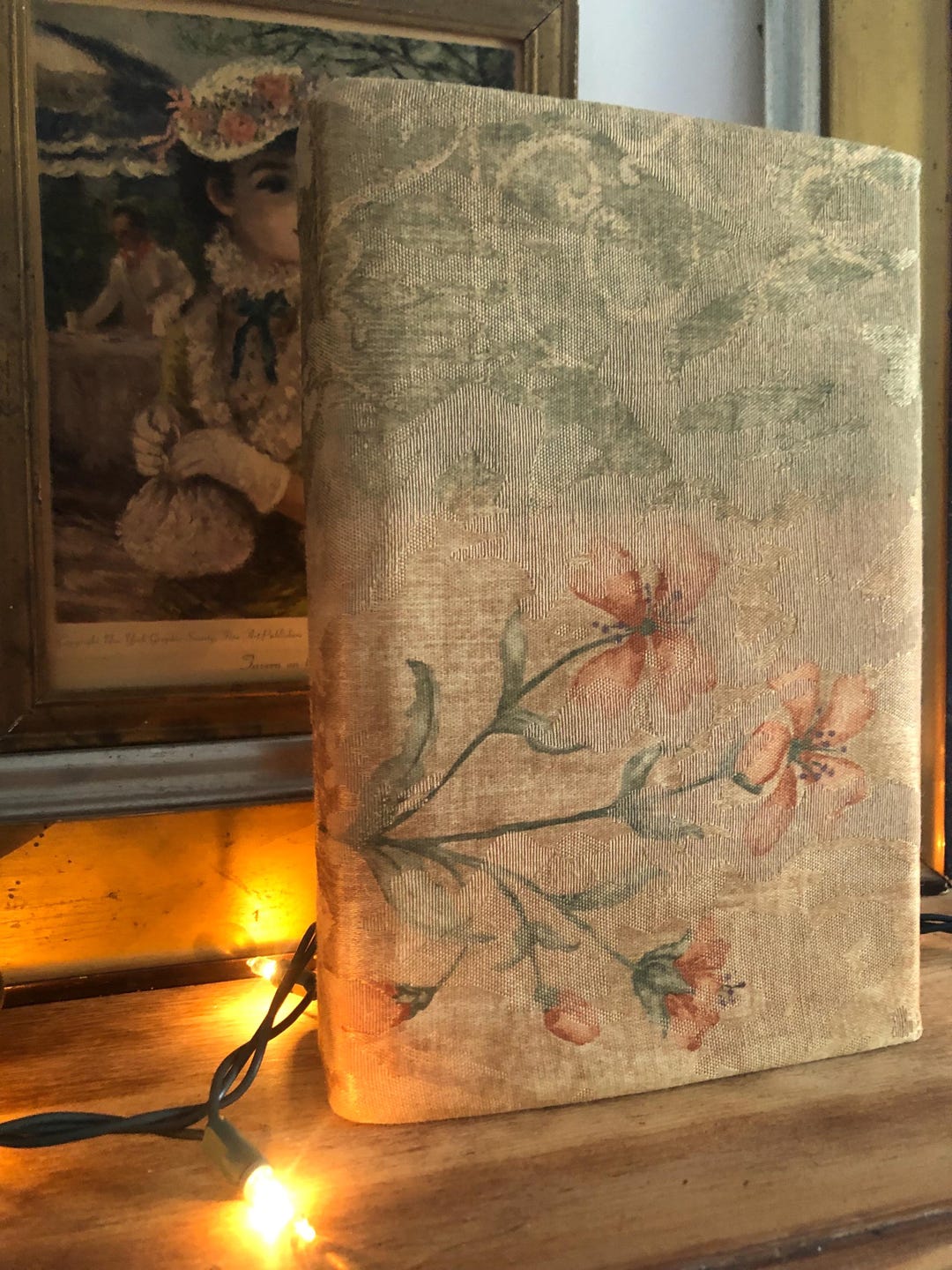 French Country Book Cover WITH Book Handmade Vintage Fabric Dust Jacket ...