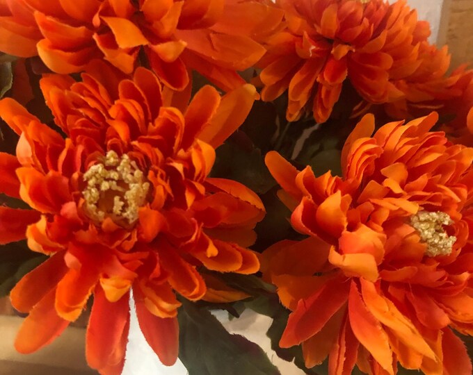 Faux Orange Mum Stem: Vintage Artificial Silk Flowers, 15" Tall - Etsy