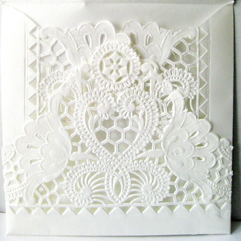 25 White Lace Envelopes 6 in Square Lace Envelopes QTY 25 Square Doily ...