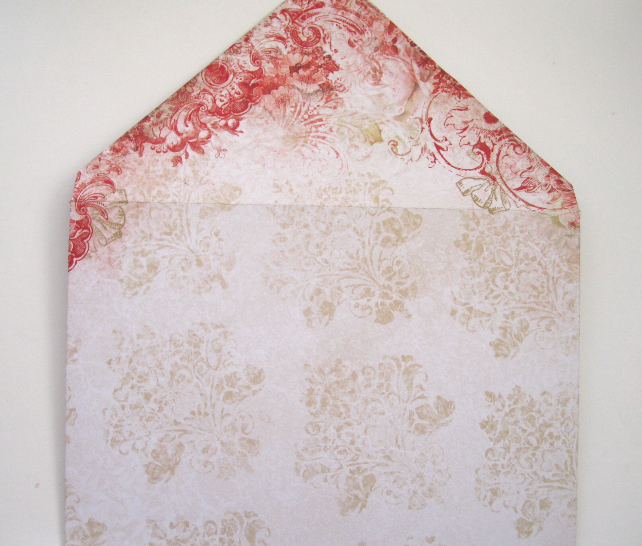 Qty 15 A7 Euro Flap envelopes taupe damask & cranberry shabby chic ...