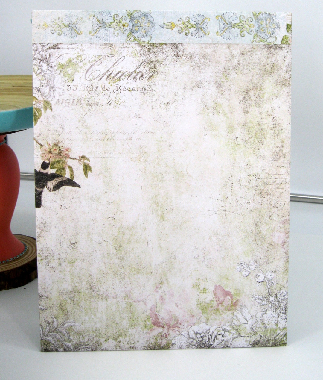 Five 9x12 Envelopes Weathered Look Blue Damask French Script Birds ...