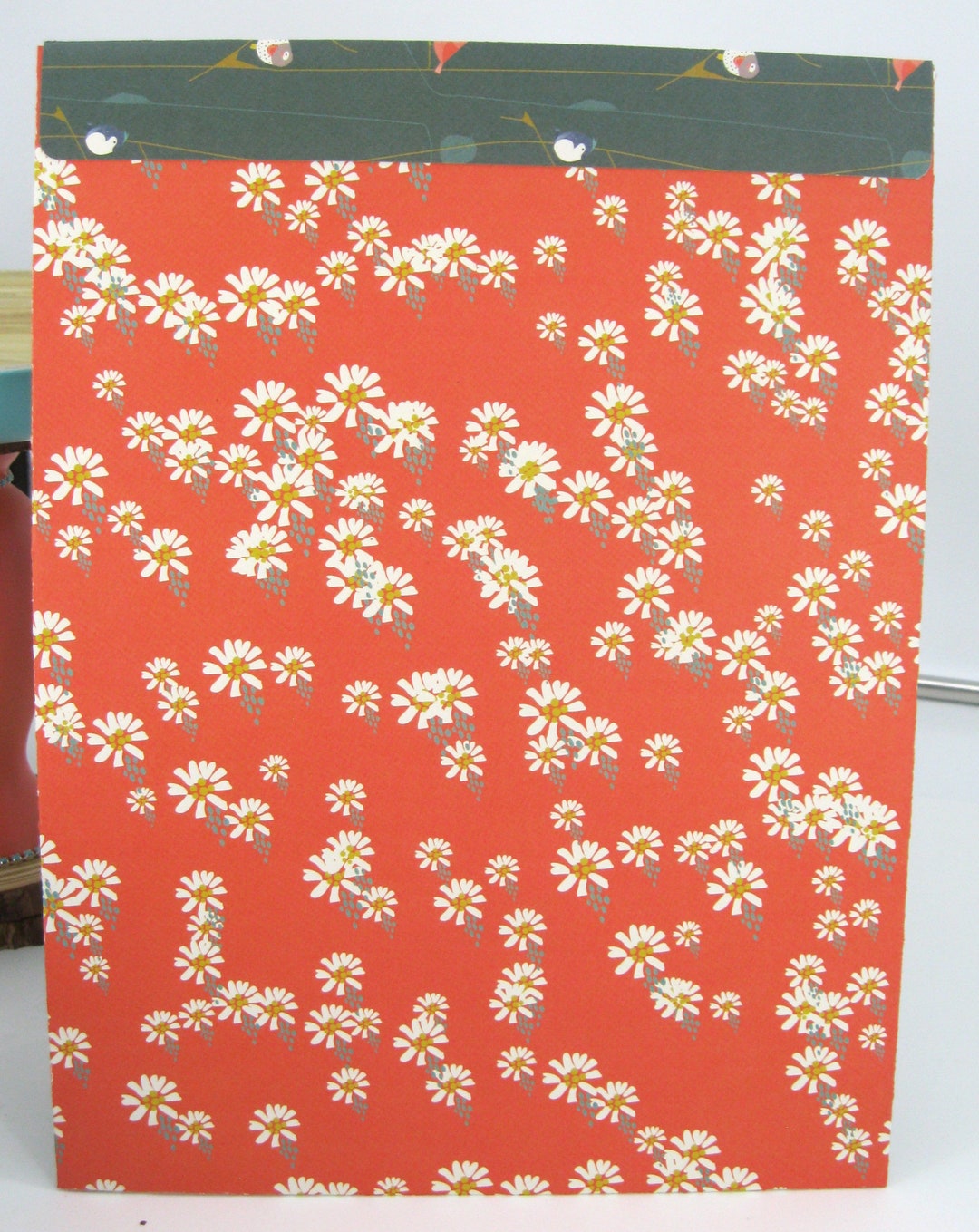 Five 9x12 Envelopes Red & Green Ditzy Florals and Birds Custom Document ...