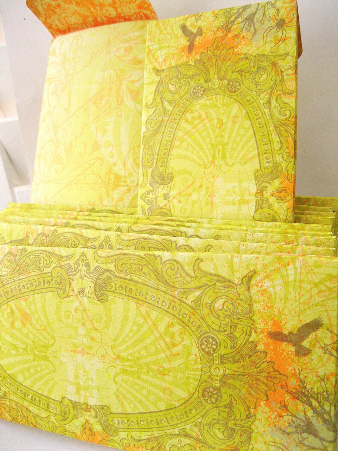 Green Fancy Brochure Envelopes Ravens and Spiders Steampunk Pattern ...