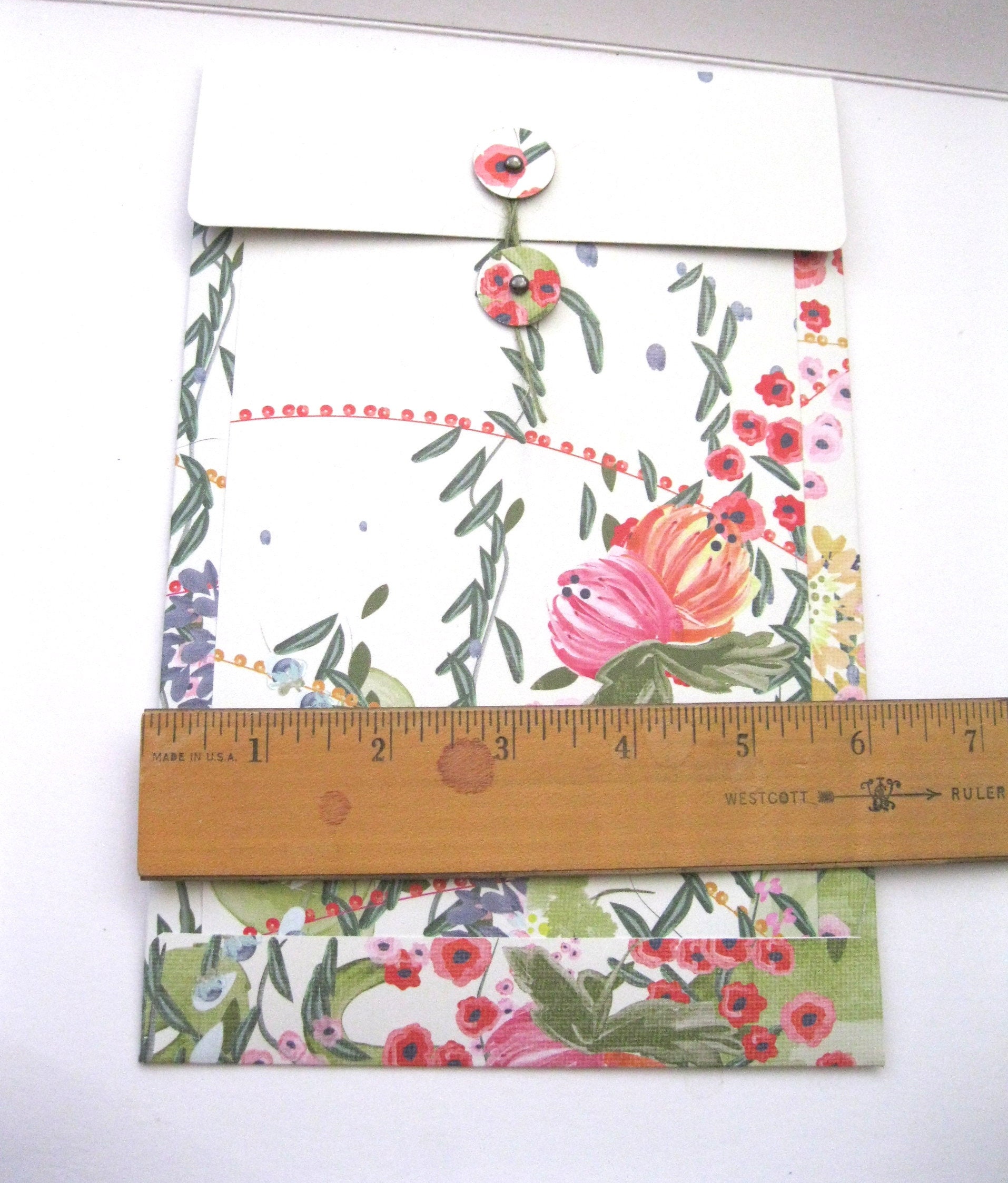 Five 9x6 Envelopes String Tie Bright Floral and Ivory Pattern A9 ...