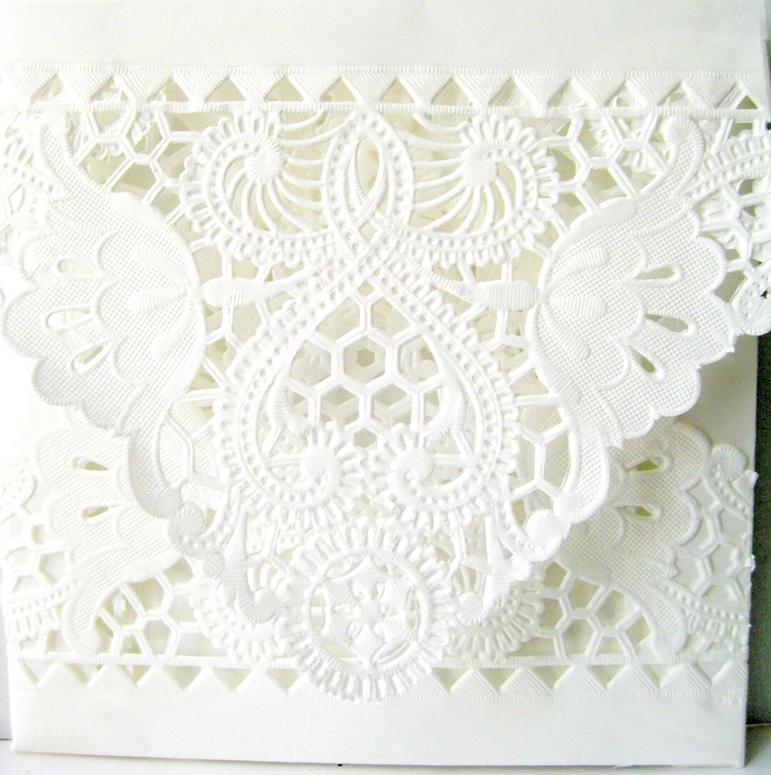 25 White Lace Envelopes 6 in Square Lace Envelopes QTY 25 Square Doily ...