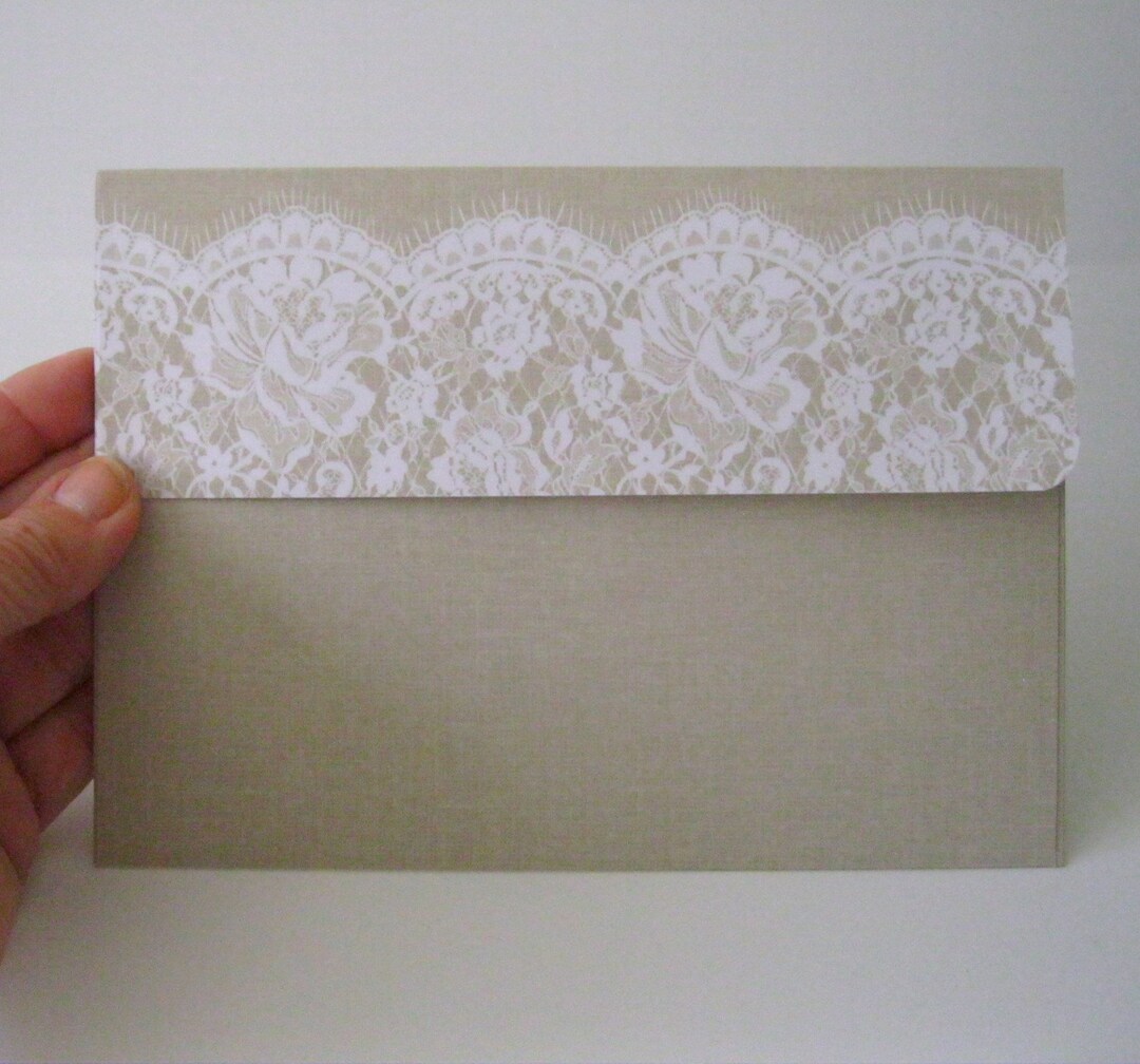 A7 Envelopes Taupe With White Lace Pattern 10 or 20 Handmade Envelopes ...