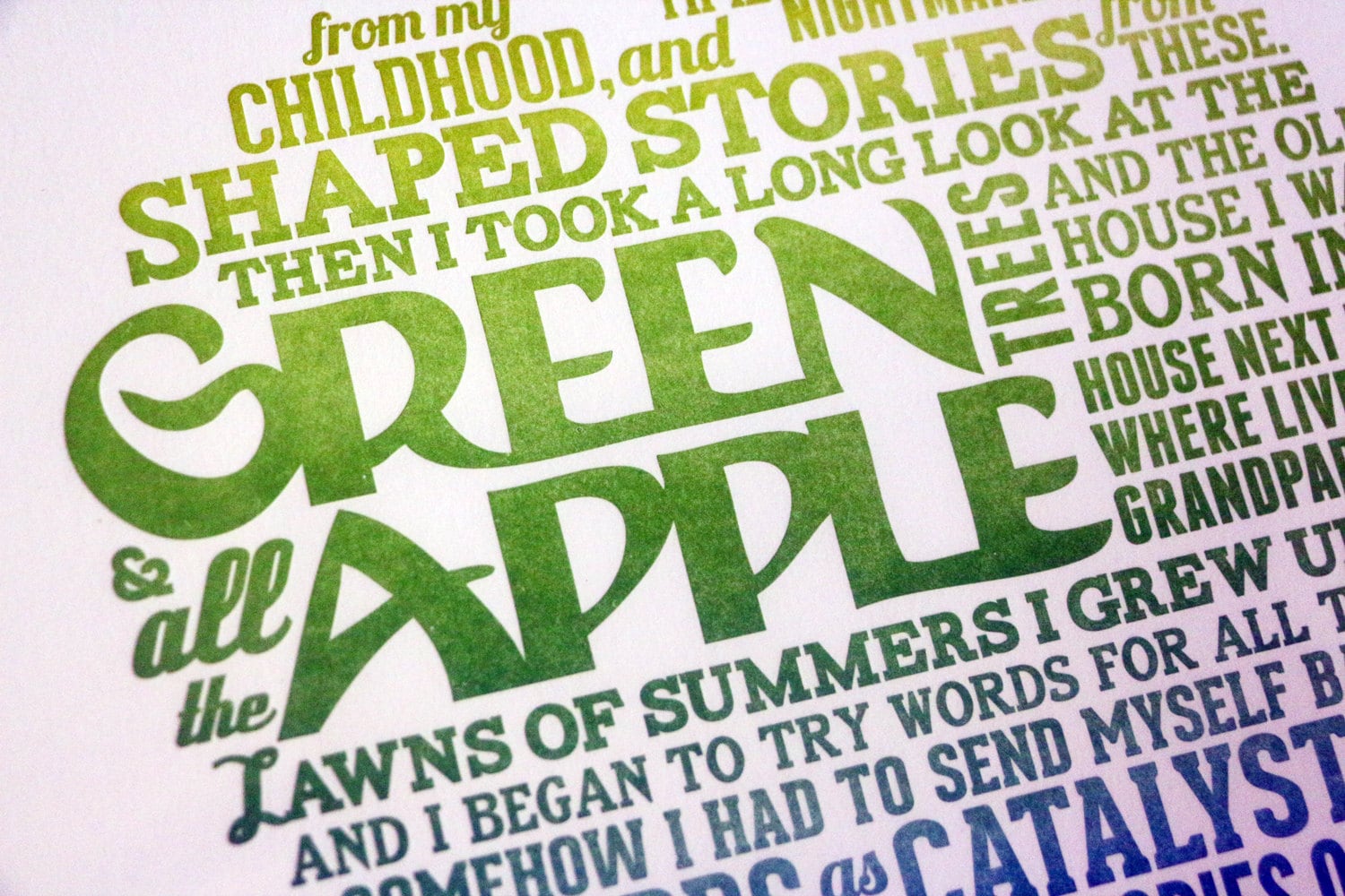 Green Apple (ray Bradbury): Letterpress Typographic Broadside Print (11 ...