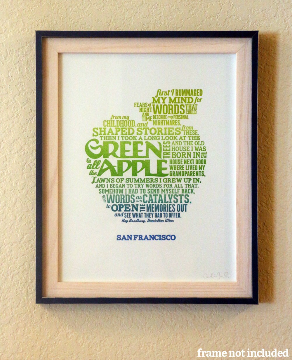 Green Apple (ray Bradbury): Letterpress Typographic Broadside Print (11 ...
