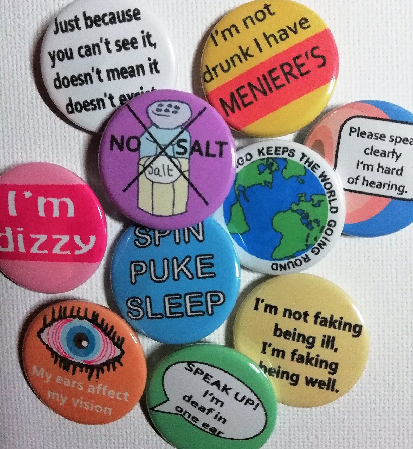 Set Of 10 Menieres Pin Badges Menieres Disease Awareness Etsy