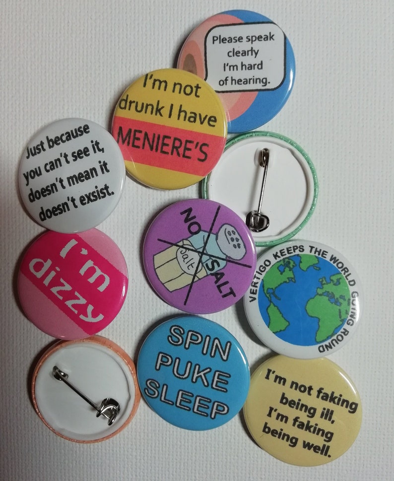 Set Of 10 Menieres Pin Badges Menieres Disease Awareness Etsy Uk