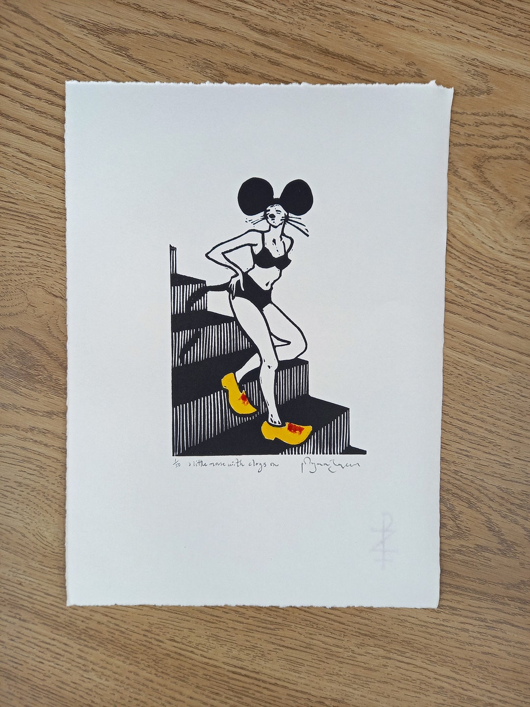 A Little Mouse With Clogs on Original, Limited Edition Linocut Print ...