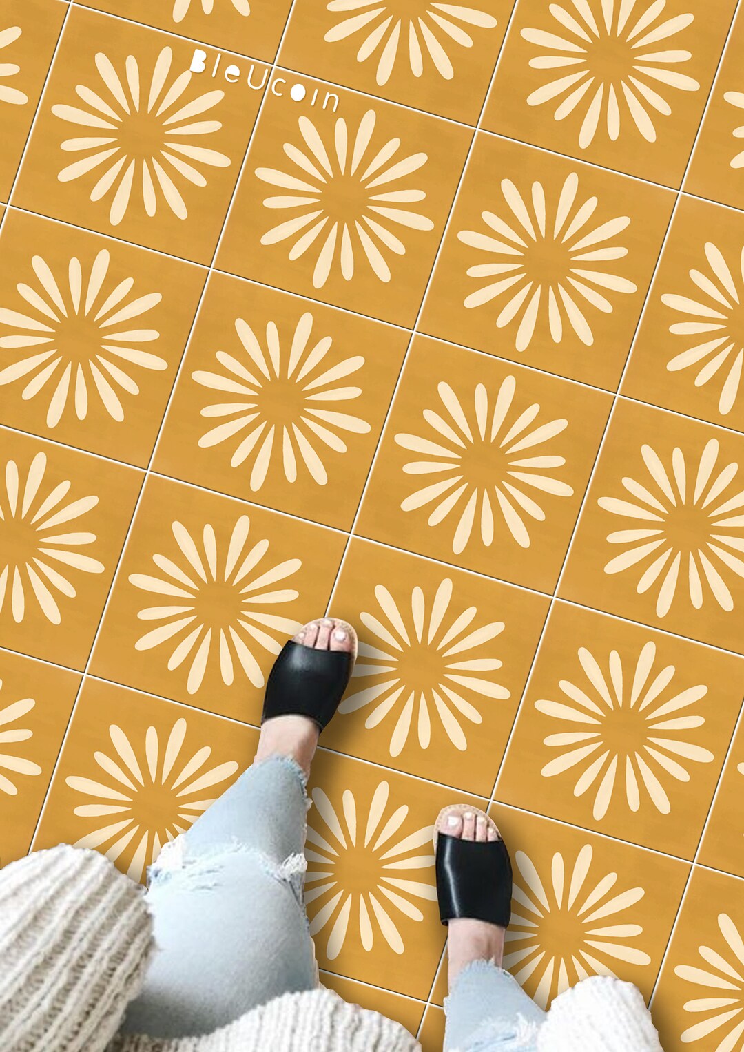 Pithora Ochre Peel & Stick Floor Tile Sticker I Anti-slip Vinyl Decals ...