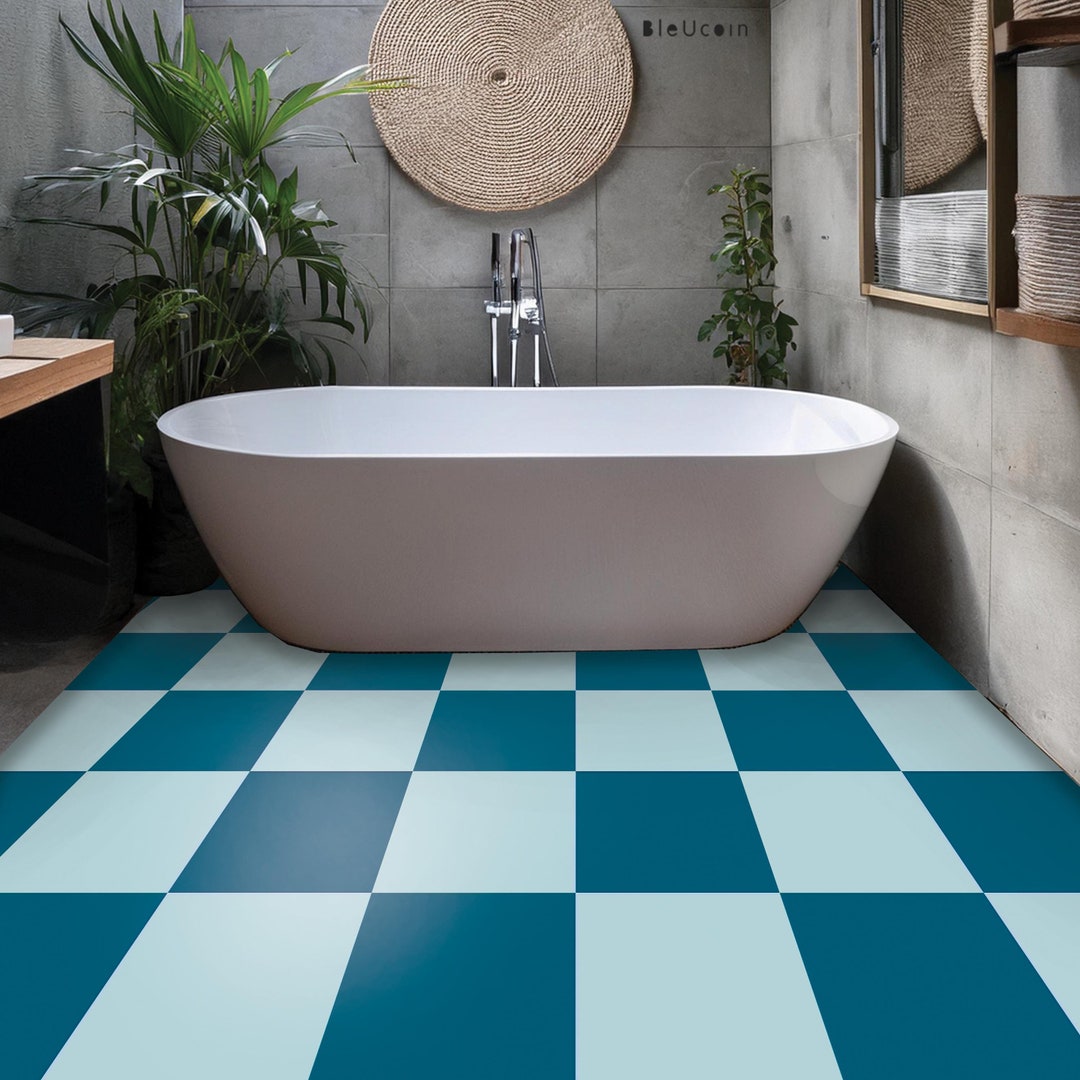 Yale & Sky Checker Vinyl Tile Sticker Floor Decals Removable Anti-slip ...