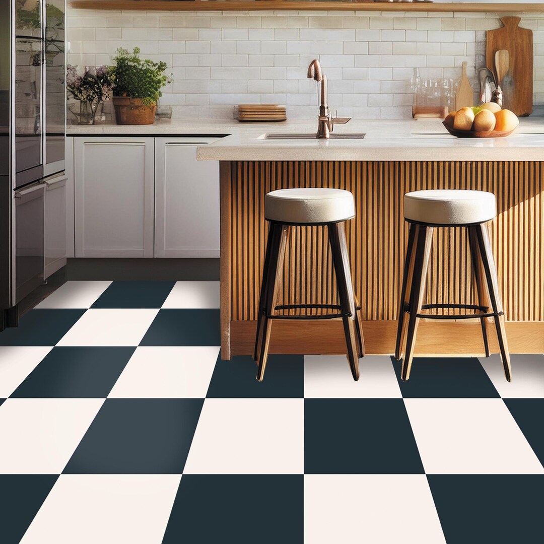 Blue and off White Vinyl Floor Tile Stickers Floor Decals -removable ...