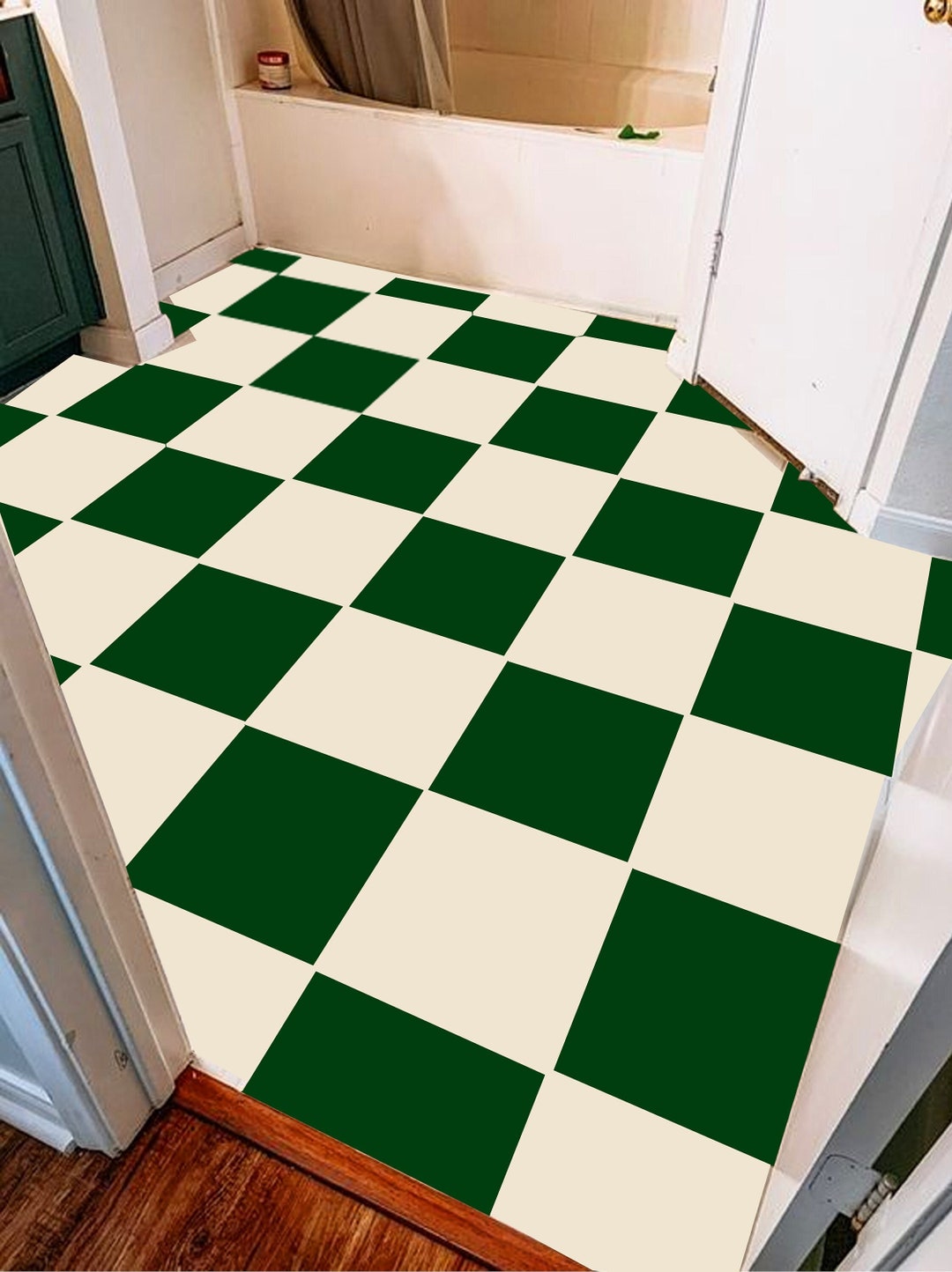 Moss Green & off White Checker Tile Wall Stair Floor Self - Etsy