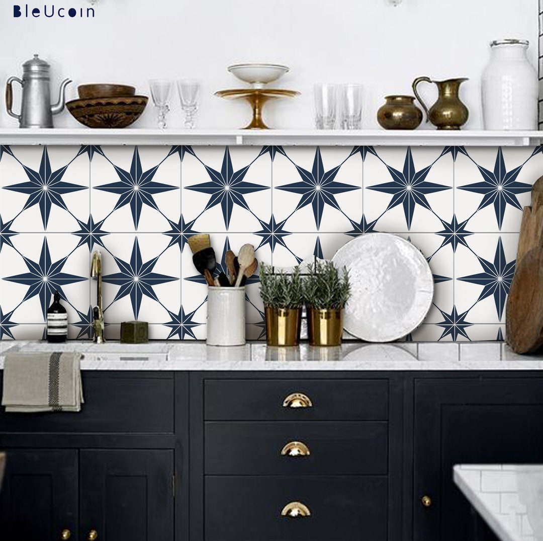 Positano Navy Tile Wall Stair Floor Self Adhesive Vinyl Stickers ...
