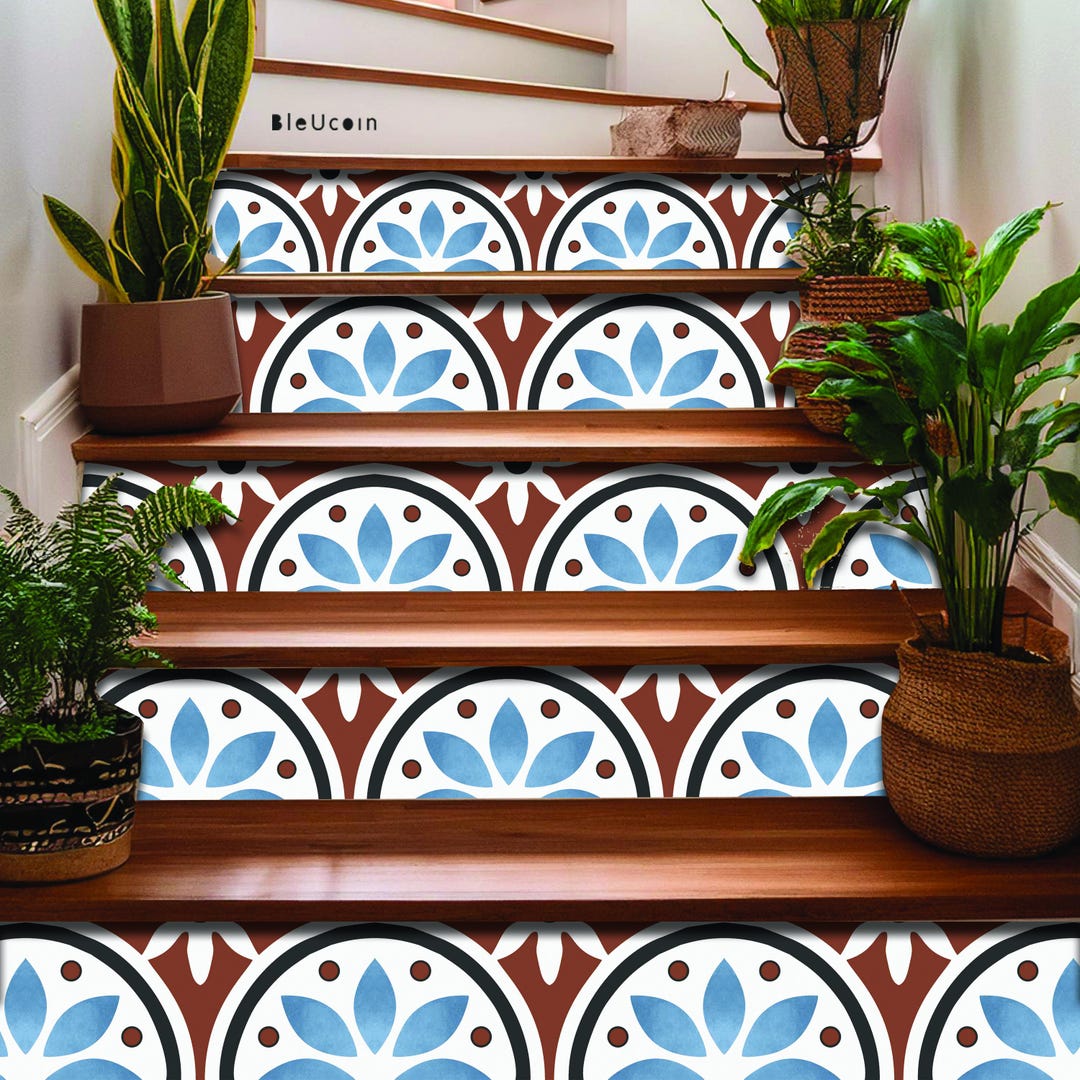Athangudi Vol 2 Peel & Stick Stair Riser Decal–extra Long 49",water ...
