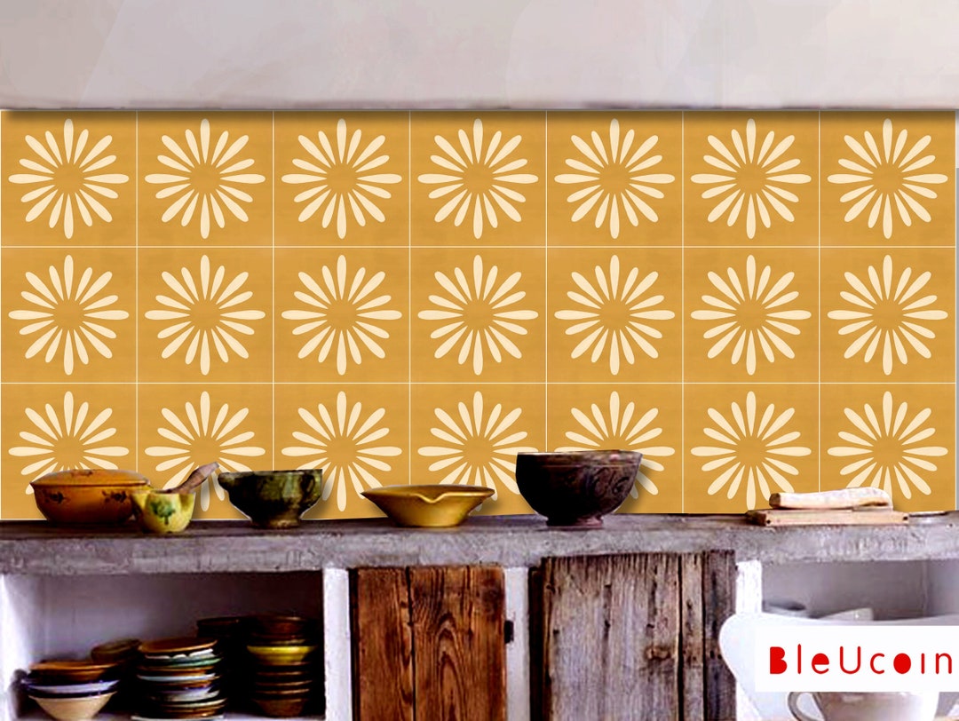 Pithora Ochre Peel & Stick Tile Decal Kitchen Bathroom Backsplash Floor ...