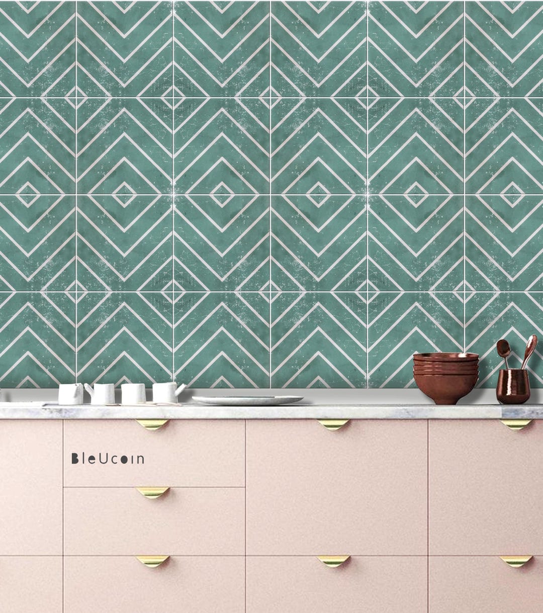 Athens Aqua Tile Wall Stair Floor Self Adhesive Vinyl Stickers, Kitchen ...